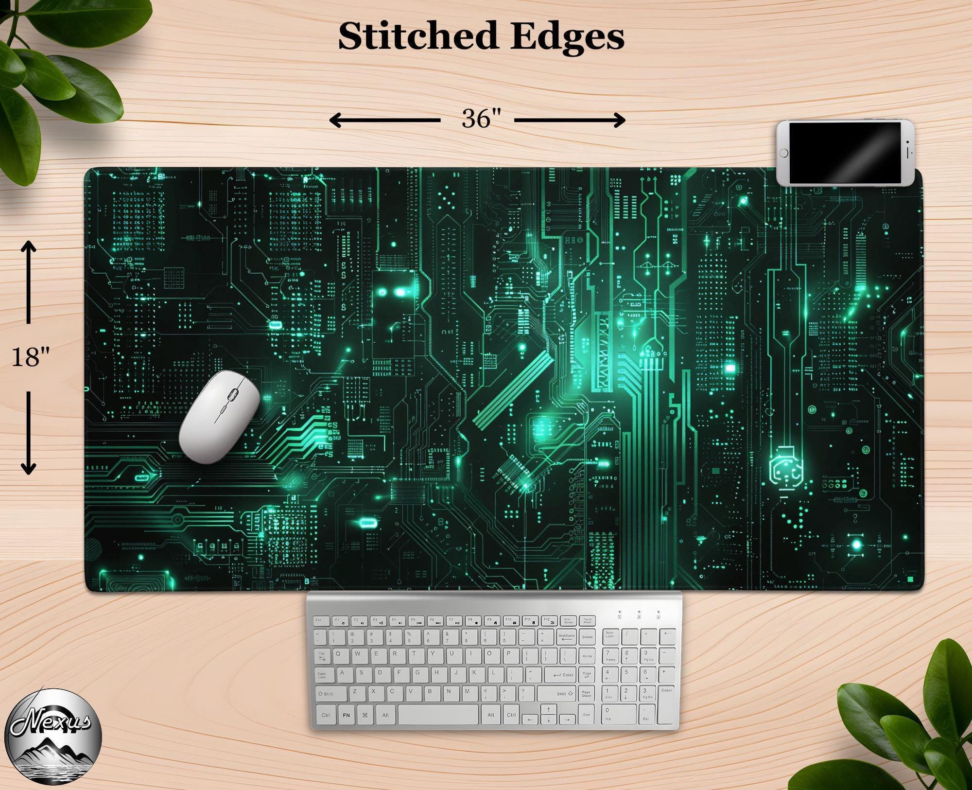 Tech Matrix - Green Cyber Grid Desk Mat, Cool Cyberpunk Hacker Mousepad ...
