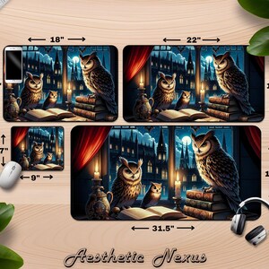 The Owl Family - Dark Academia Mousepad, Gothic Fantasy Desk Pad ...