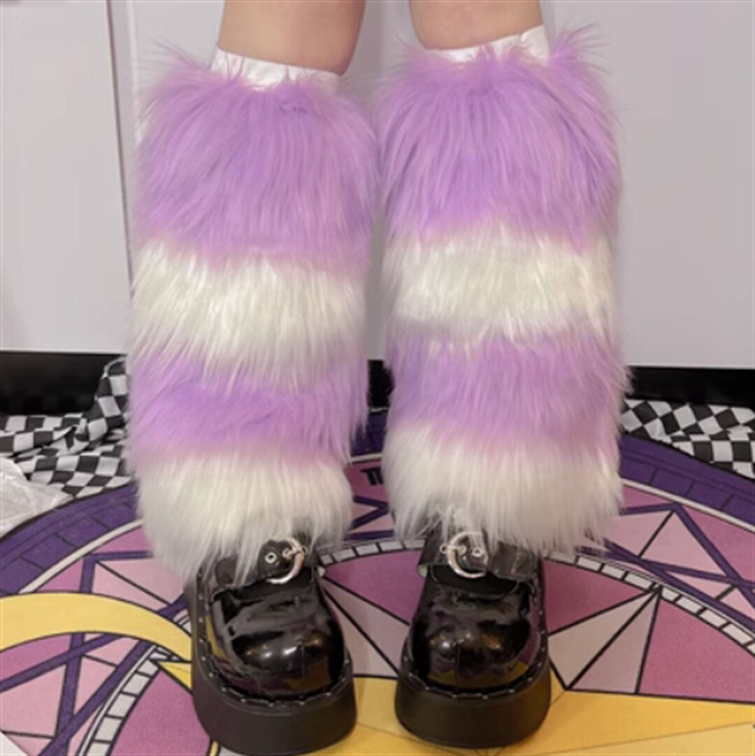 Y2k Purplewhite Striped Furry Leg Warmershandmade Leg - Etsy