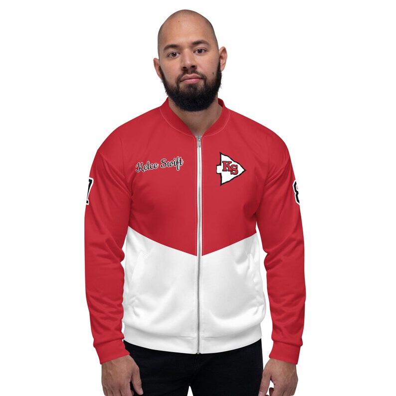 Taylor Swift Travis Kelce Tayvis Couple Parody Kansas City Team Unisex Bomber Style Track Jacket