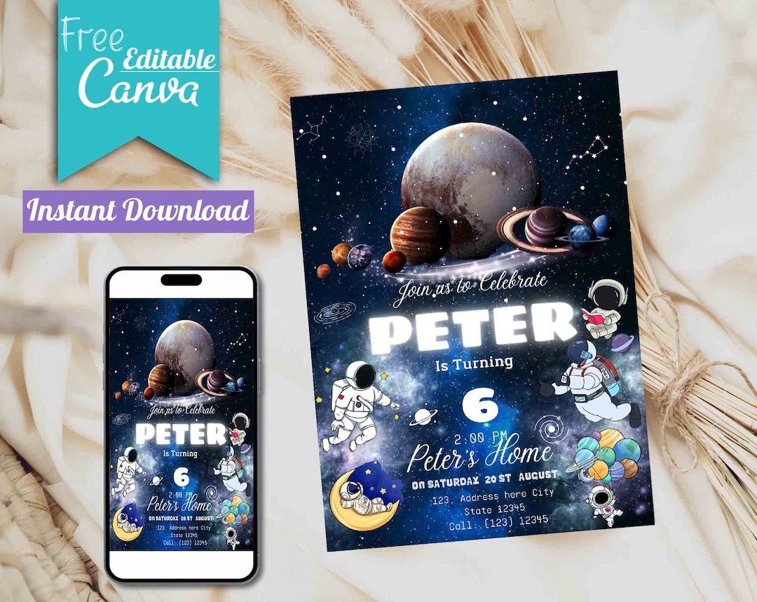 Editable Galaxy Birthday Invitations Templates Theme Earth - Etsy