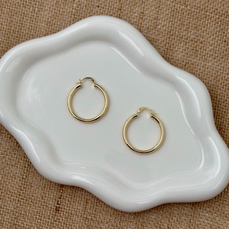 NON TARNISH Timeless 14k Gold Hoop Hinge Small Minimalist Everyday Gold ...