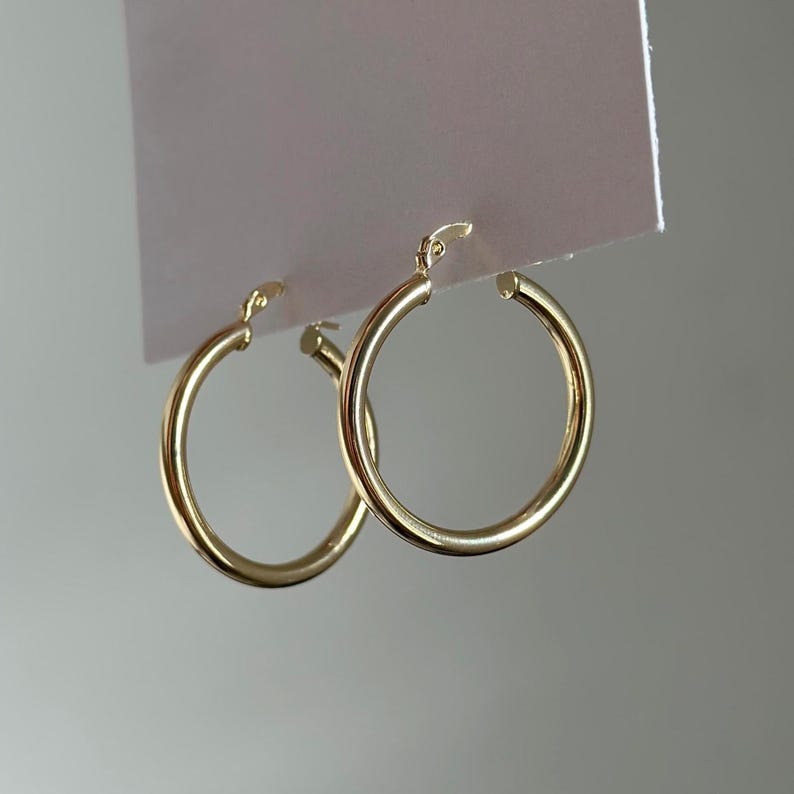 NON TARNISH Timeless 14k Gold Hoop Hinge Small Minimalist Everyday Gold ...