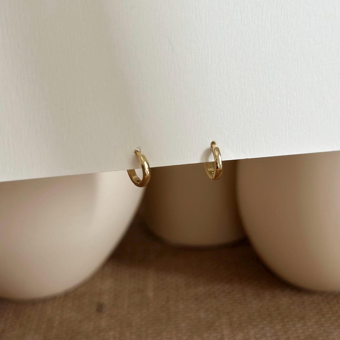 NON TARNISH 18k Gold Mini Solid Huggie Hoops Dainty Minimalist Earrings ...