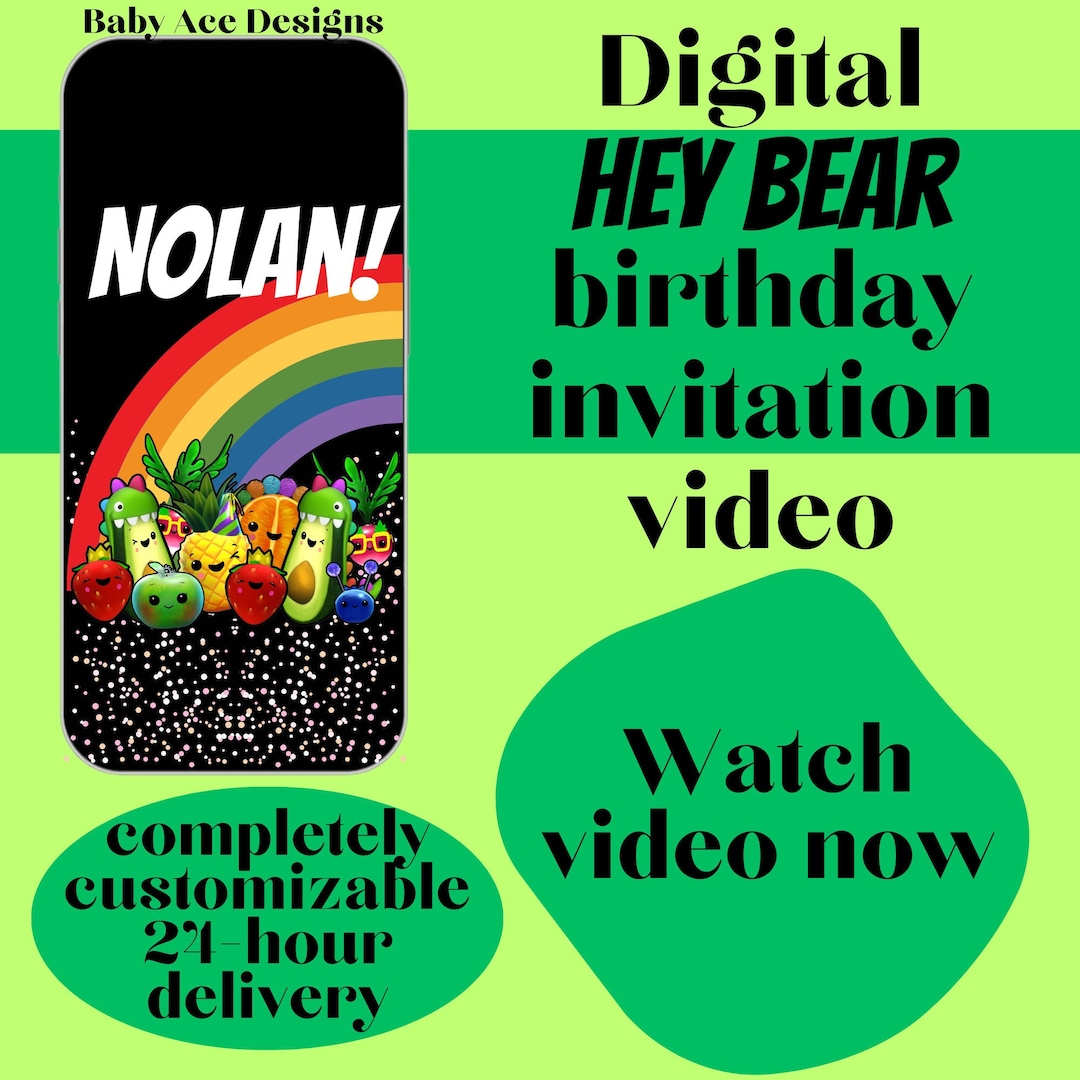 Hey Bear Sensory Birthday Invitation Digital Video Download Unisex - Etsy