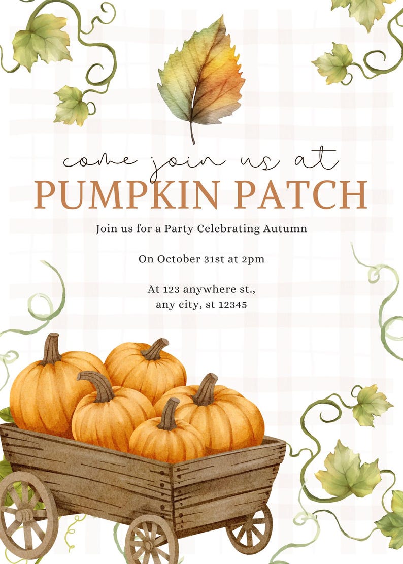 Editable Autumn Pumpkin Patch Invitation | Birthday Party Invite ...