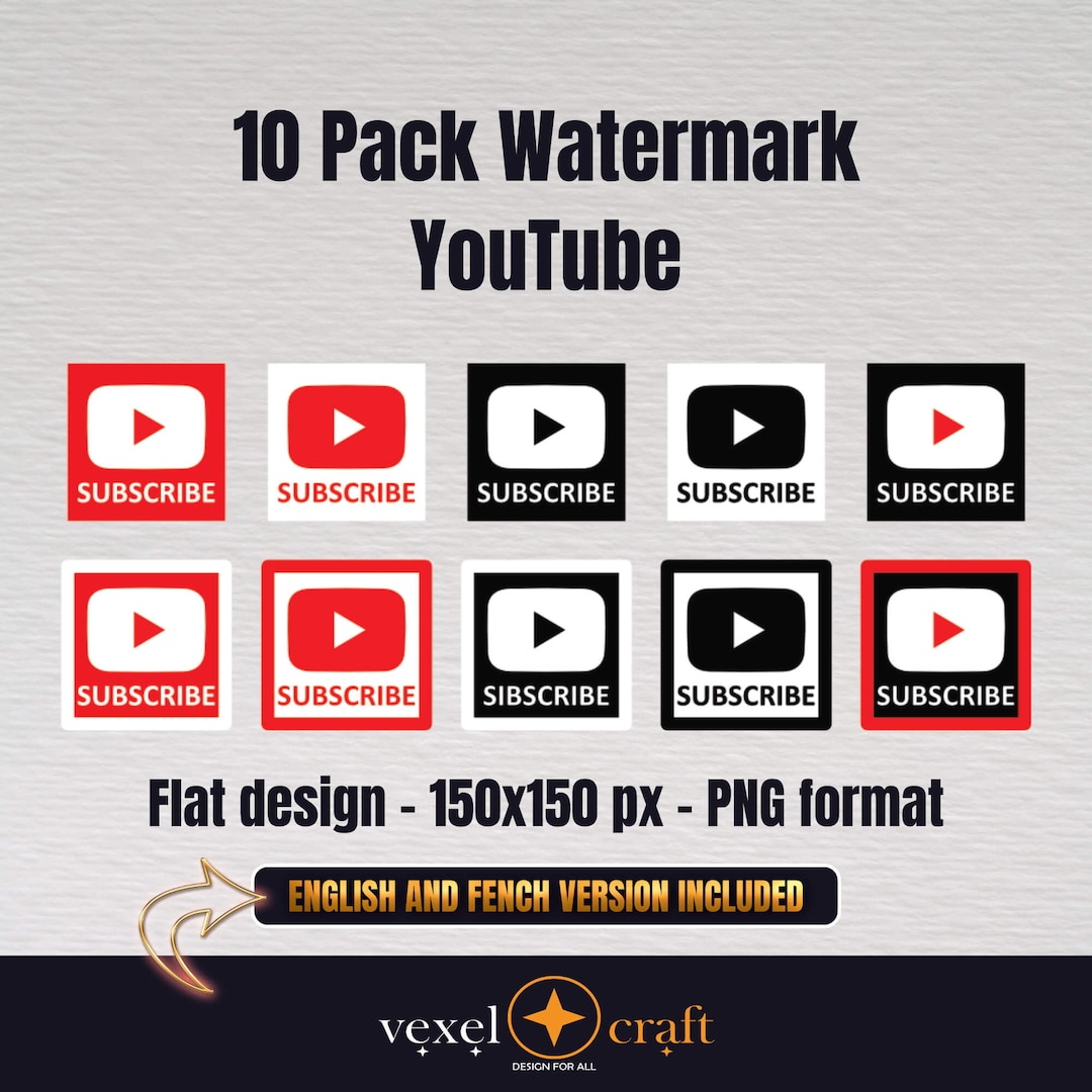 Pack of 10 Youtube Watermarks in Red/white/black Colors English and ...