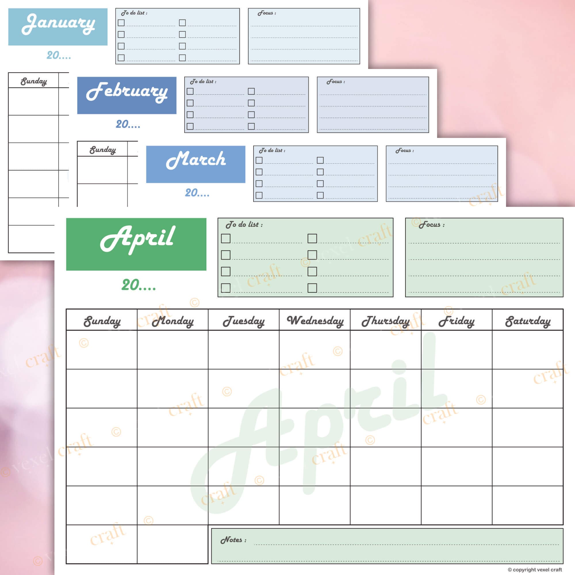 Printable Blank Perpetual Calendar Digital Product in PDF and PNG 12 ...