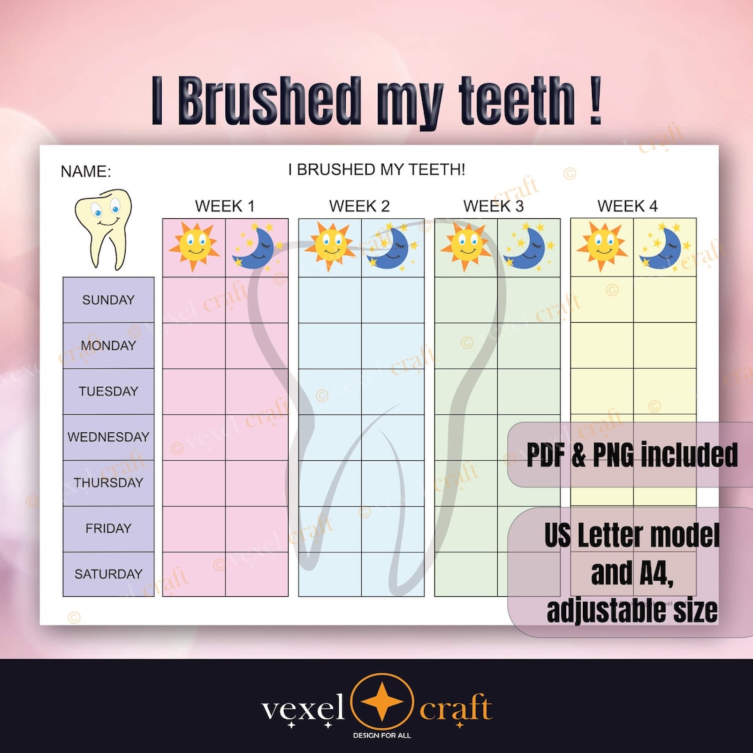 Toothbrushing Chart, Printable Brushing Chart, Fun Routine for Kids. US ...