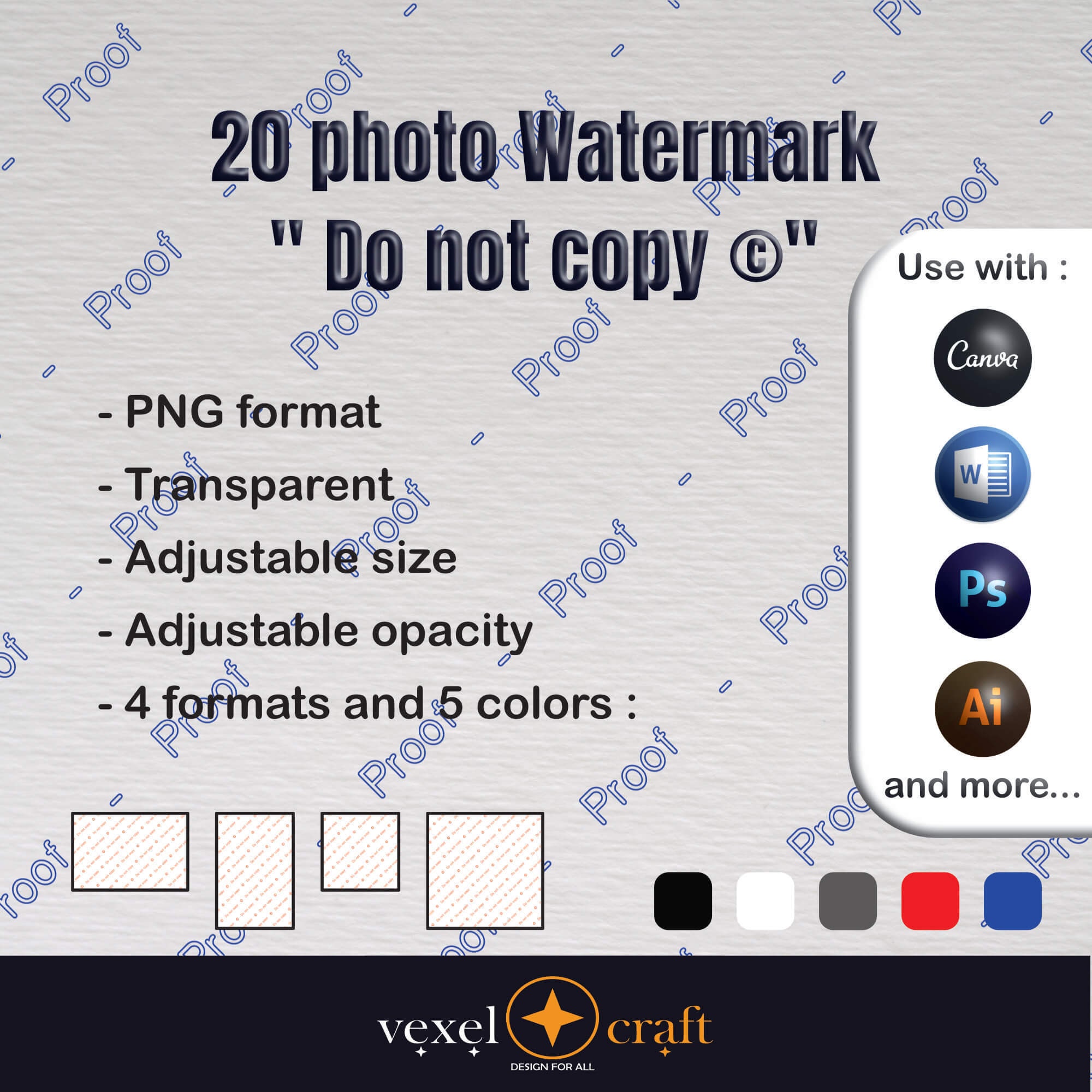 20 Transparent PNG Watermarks, Proof for Photos and Documents Copyright ...