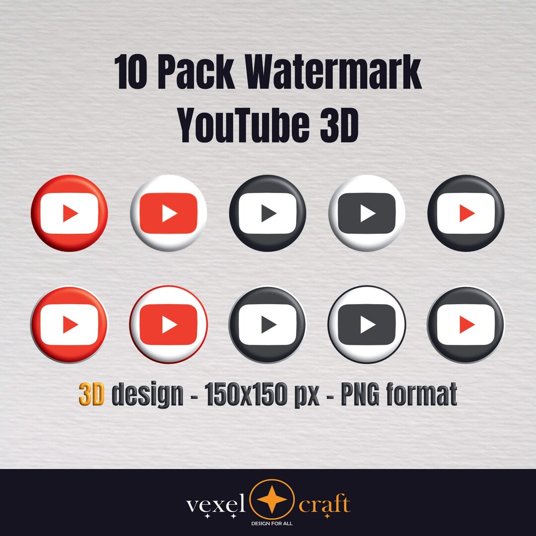 Pack of 10 Round 3D Youtube Watermarks in Red/white/black Colors ...