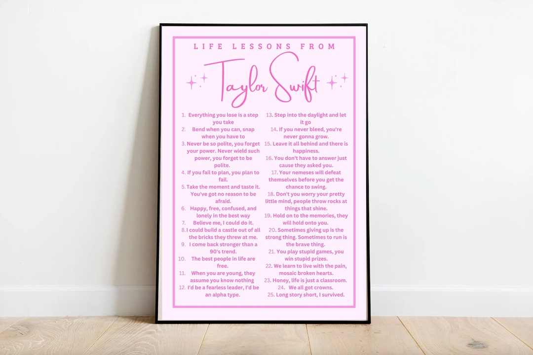 Life Lessons From Taylor Swift Lyrics for Office Decor - Etsy