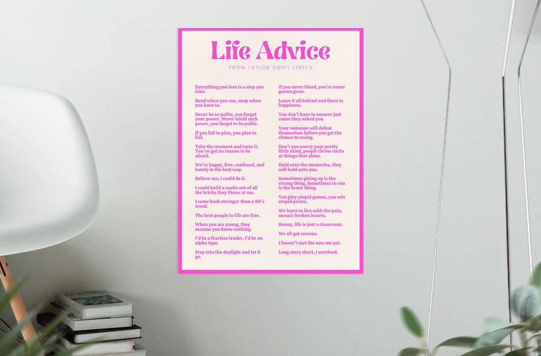 Taylor Swift Life Advice From Lyrics Office Decor Poster Print Pink ...