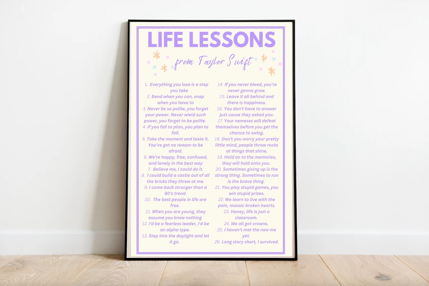 Life Lessons From Taylor Swift Lyrics Poster Office Decor - Etsy