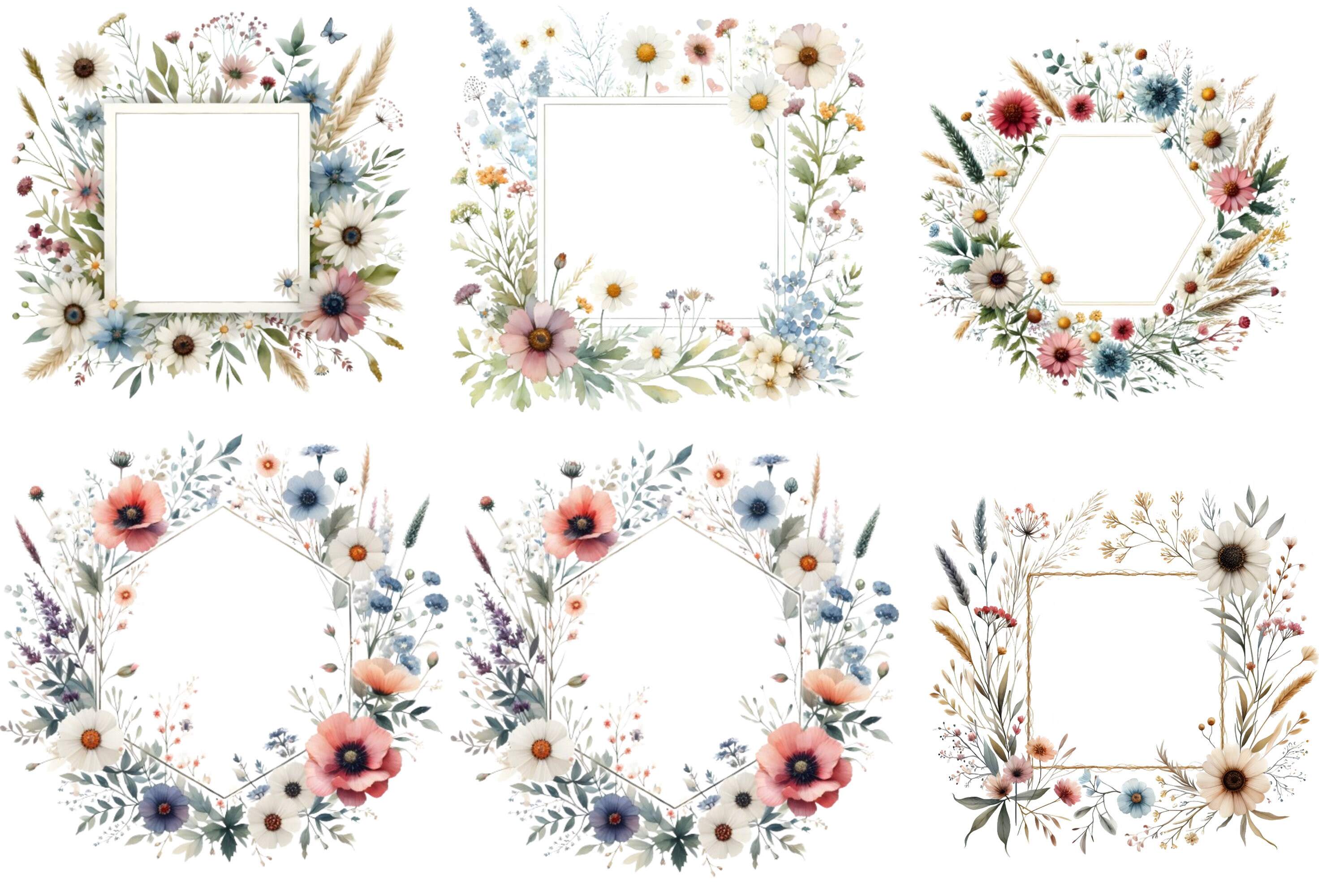 35 Rustic Wildflower Frames Clipart Collection, Rustic Flower ...