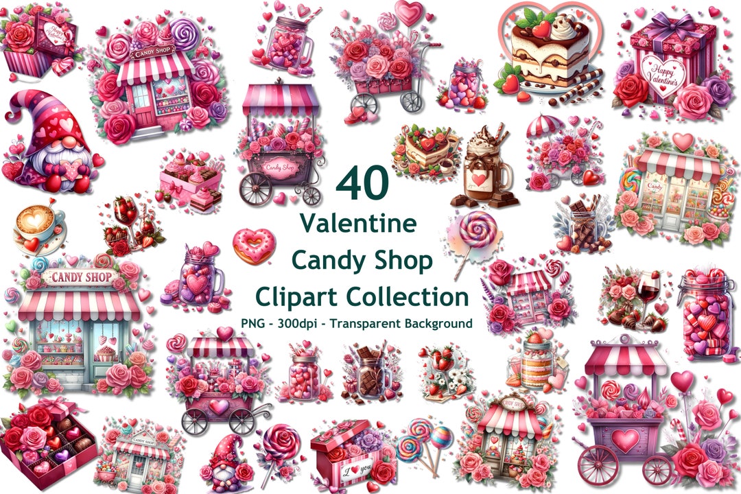 40 Valentine's Candy Clipart Collection, PNG, Valentine's Watercolor ...