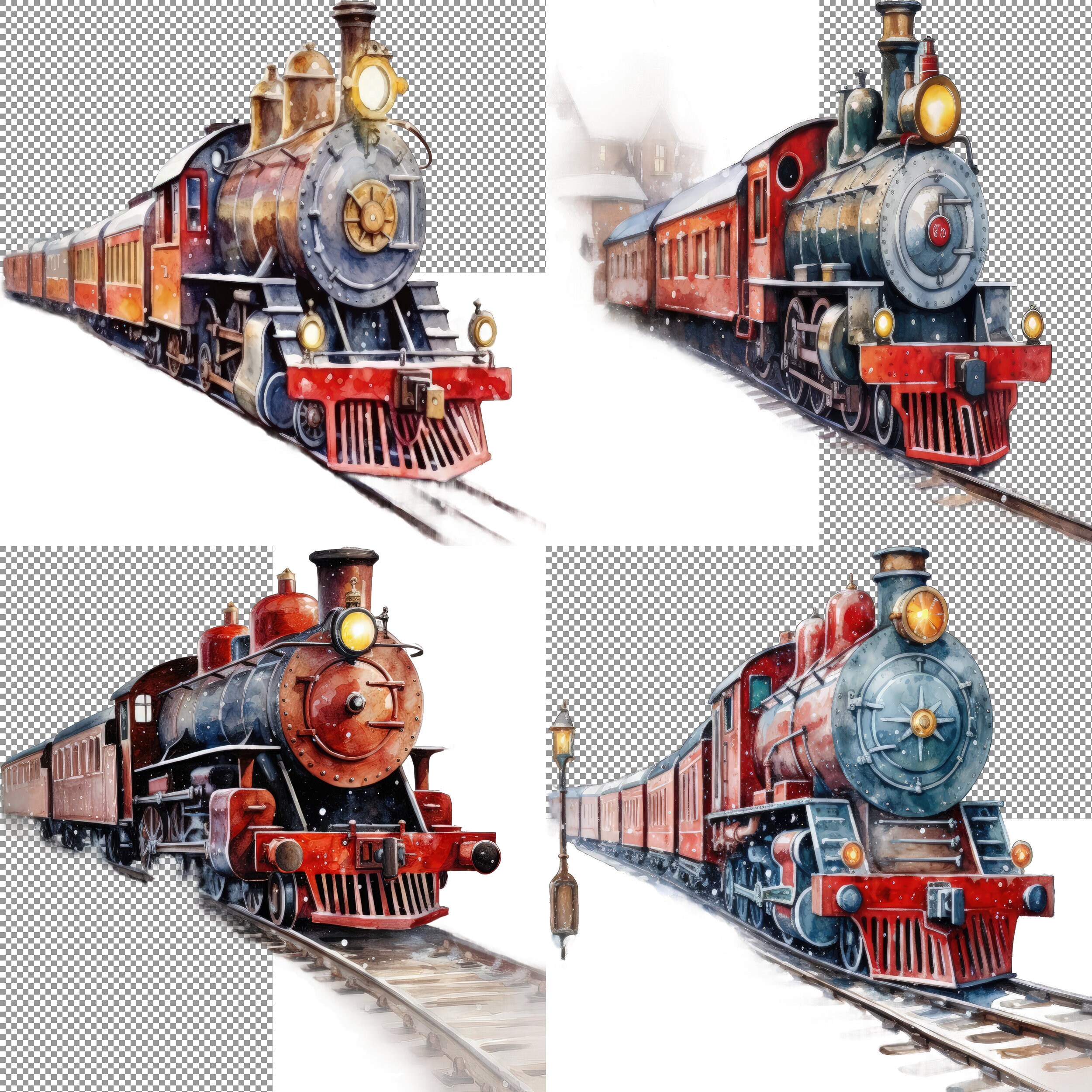 Vintage Christmas Train Watercolor Background, Art for Above Tv, Art ...