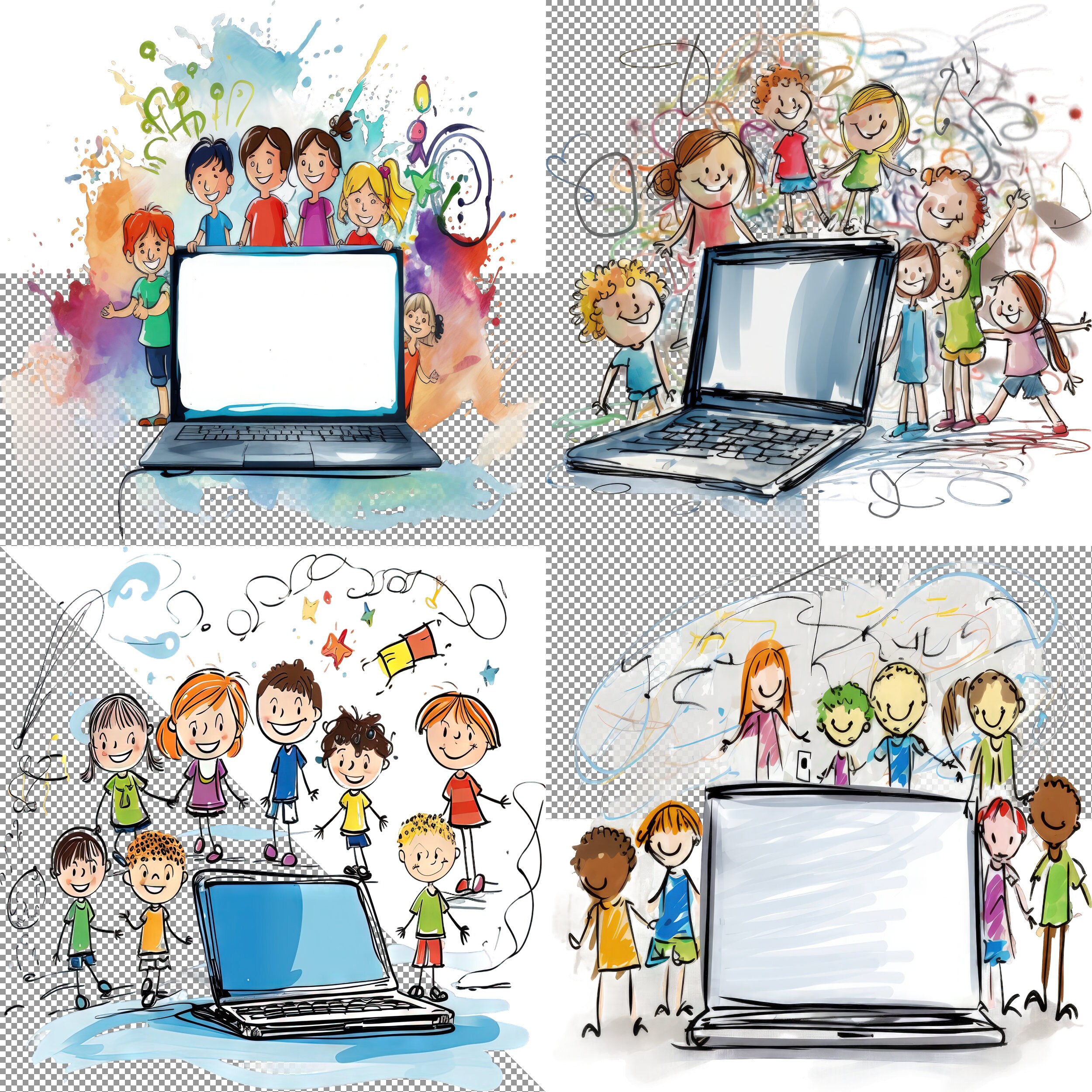 Children Scribbles Clipart, Kids' Doodles Clip Art, Playful Childish ...