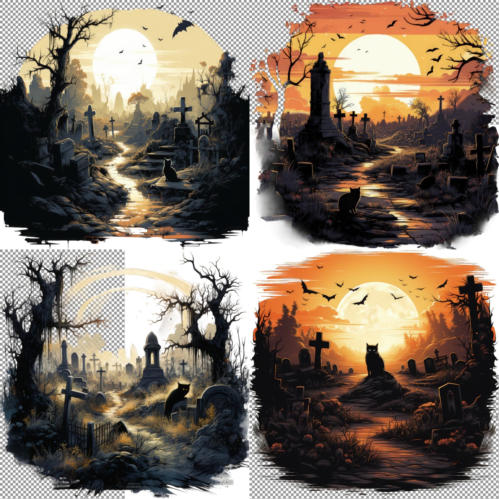 Tombstone Trails Spooky Graveyard Clipart, Printable Halloween Graphics ...