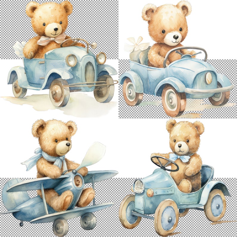 Teddy Bear's Driving Helicopter Clipart, Light Brown Watercolor ...