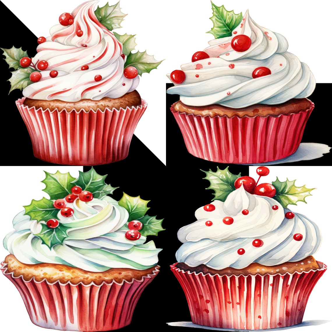 Watercolor Christmas Cupcake PNG, Cute Watercolor Cupcake for Christmas ...