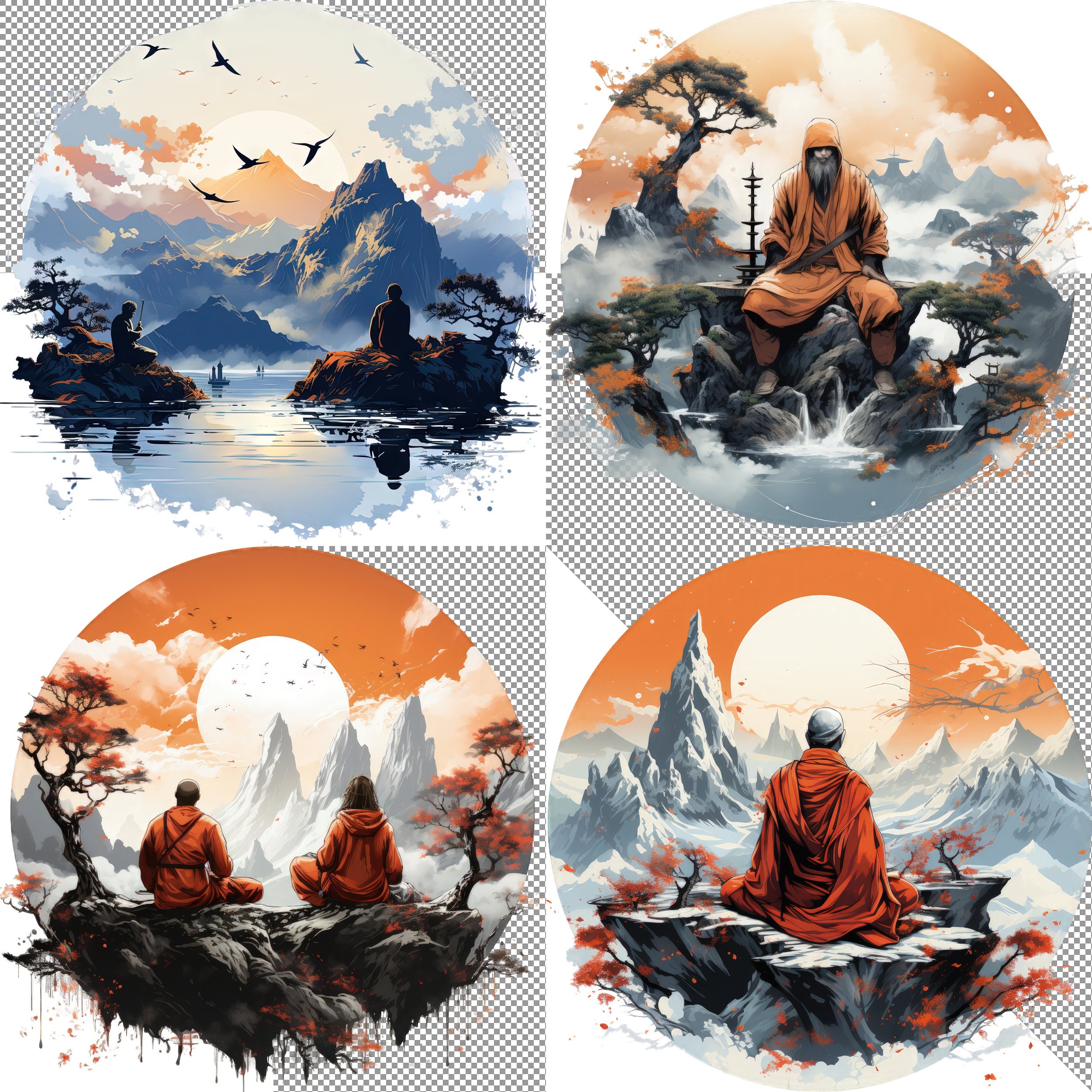 Monk's Zen Zenith Clipart, Meditative Monk Graphic, Zen Zenith Clipart ...