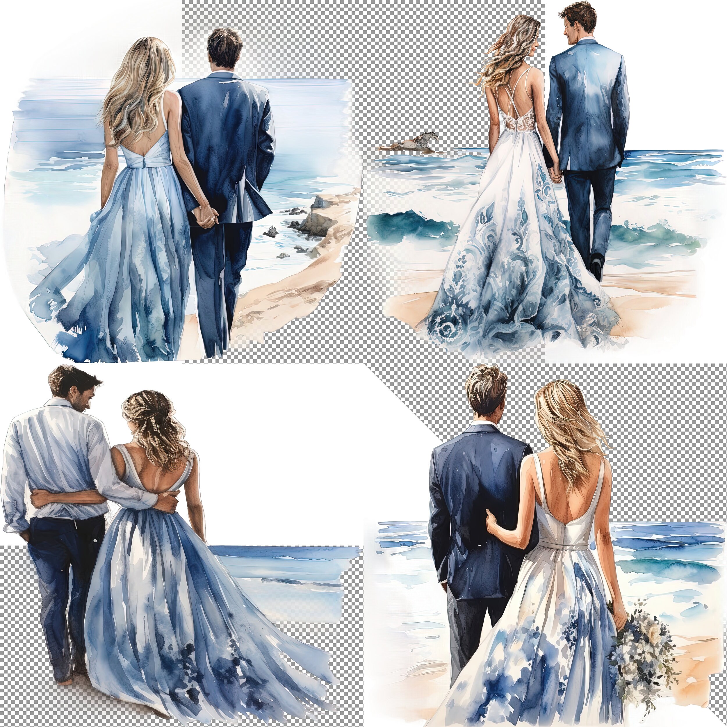 Blue Bride & Groom Clipart, Eternal Vows by the Ocean: Bride and Groom ...