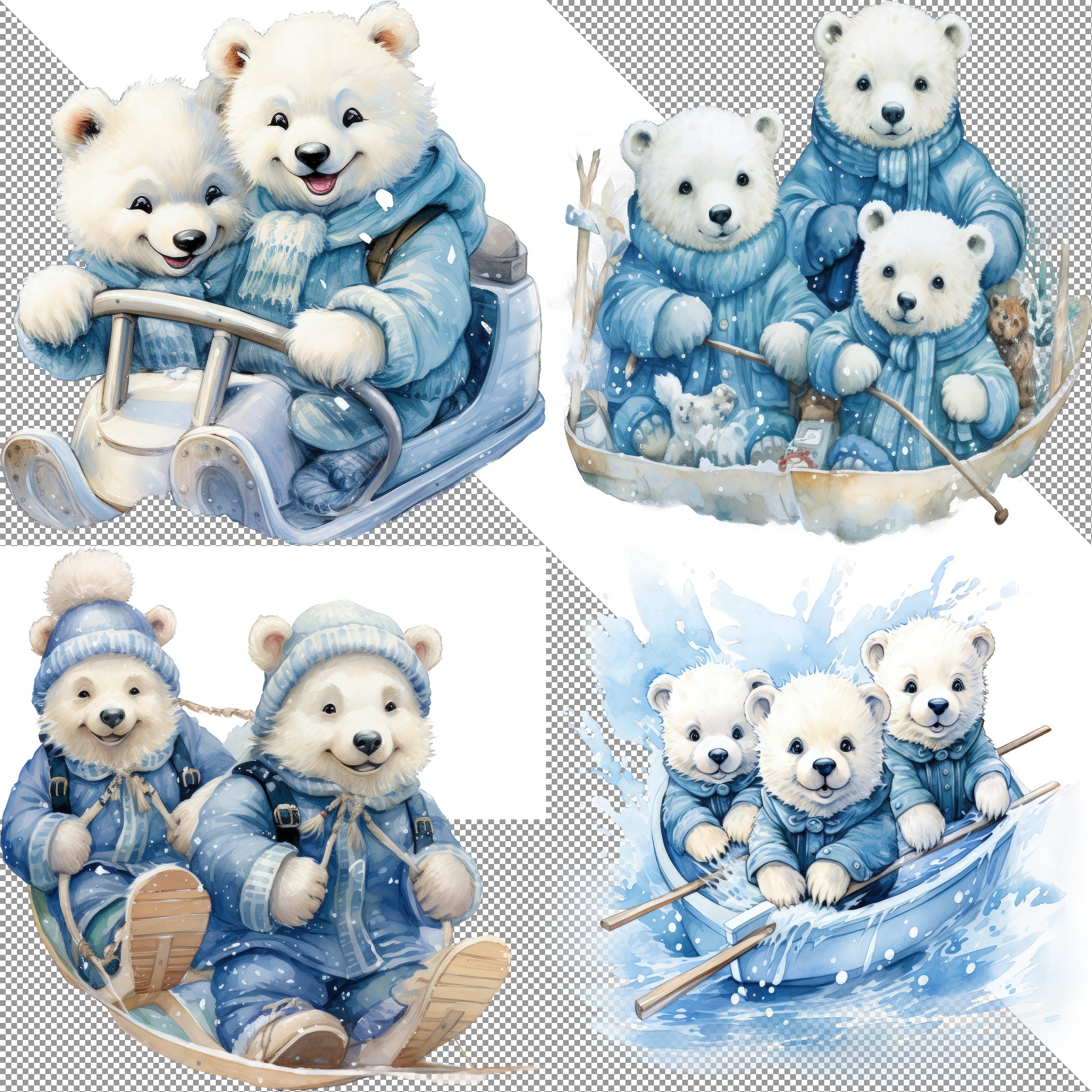 Icy Adventures Clipart, Digital Sticker for Kids, Cute Polar Bear Cubs ...