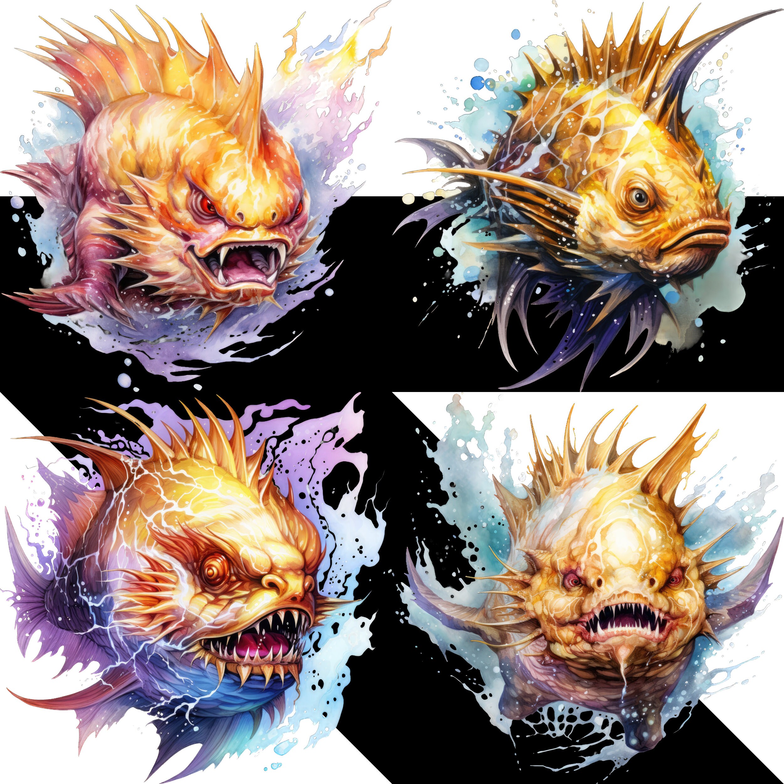 Anglerfish Lightning Clipart Luminous Anglerfish Wonders: - Etsy