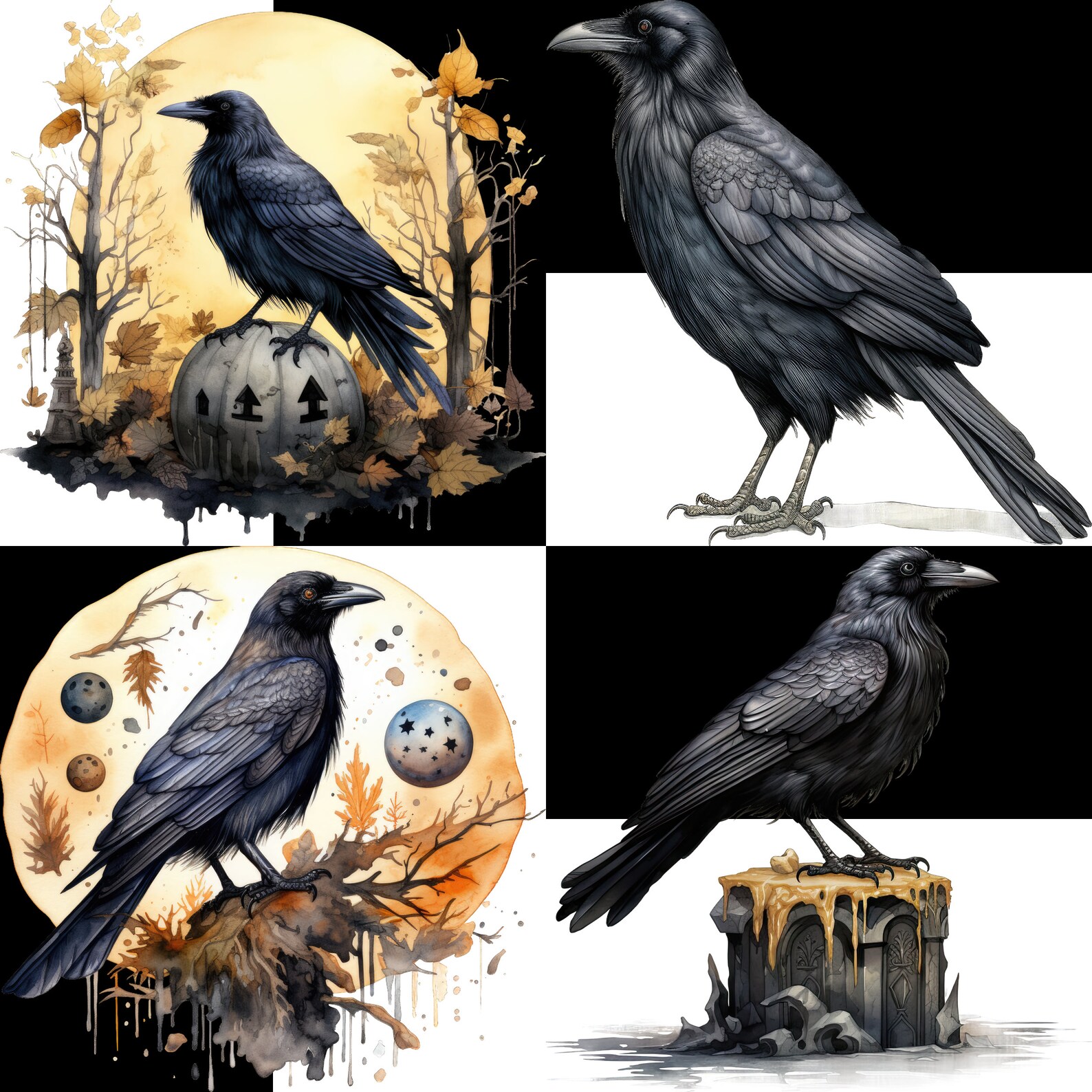Halloween Chilling Raven Prophecy Clipart,chilling Clipart for Mystical ...