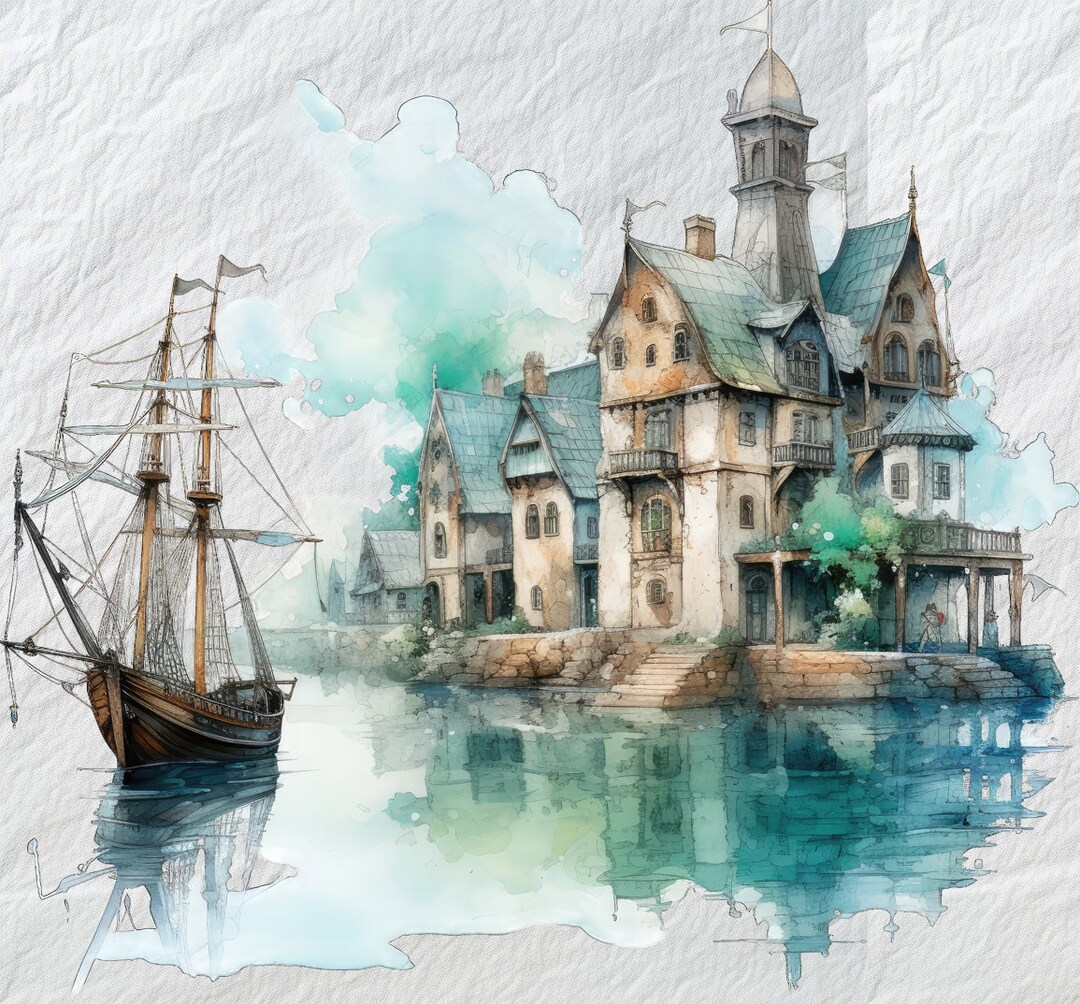 Turquoise Harbors Clipart, Tranquil Turquoise Harbors, Coastal ...