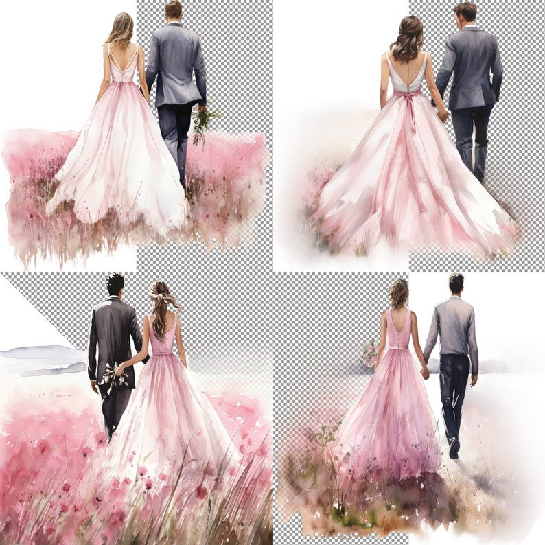 Pink Bride and Groom Clipart Hand-in-hand Wedding Clipart - Etsy