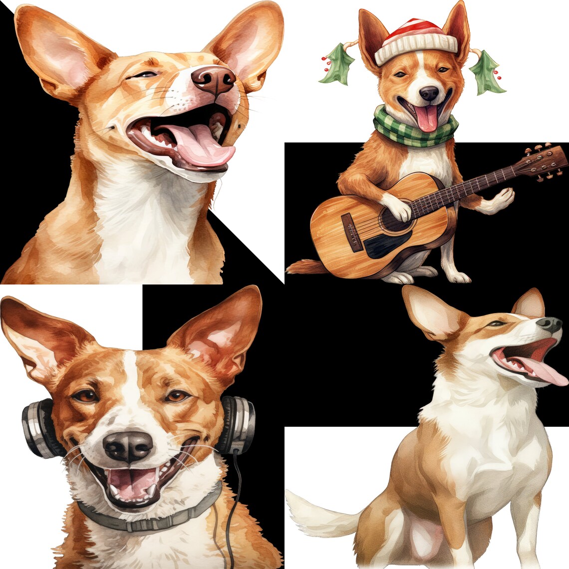 Gleeful Basenji Christmas Yodel Clipart,basenji Dog Yodeling for ...