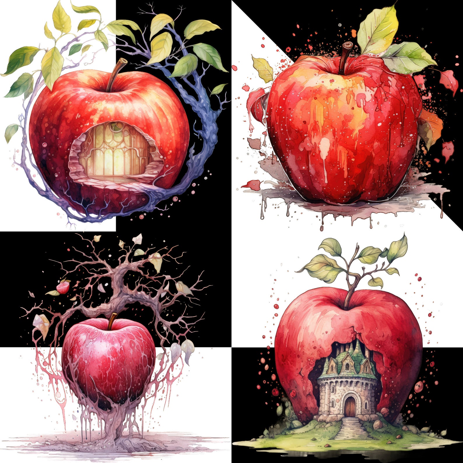 Enchanted Apple Whimsical Watercolor Illustration PNG - Etsy