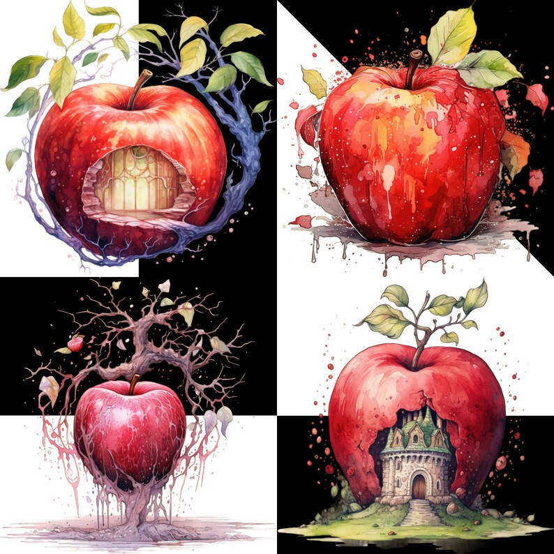 Enchanted Apple Whimsical Watercolor Illustration PNG - Etsy