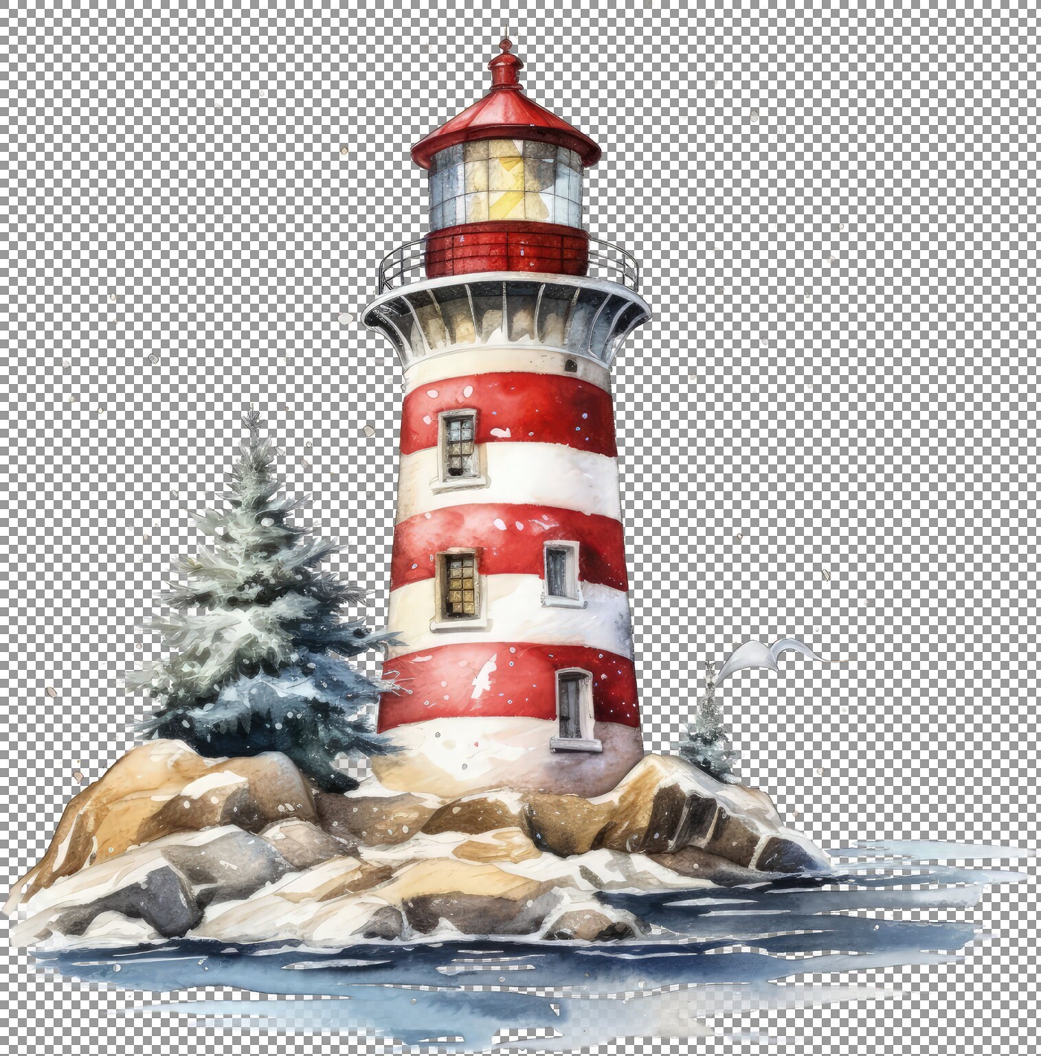 Lighthouse Clipart PNG, Watercolor Christmas Lighthouse, Art for ...