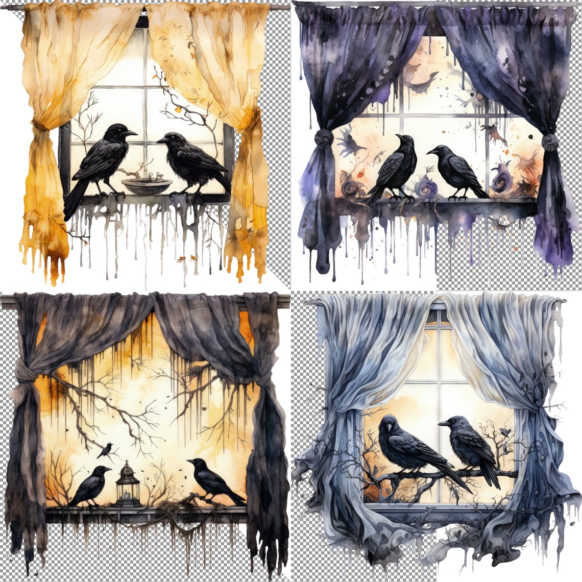 Halloween Window Clipart, Spooky Halloween Clipart Set, Window Decor ...