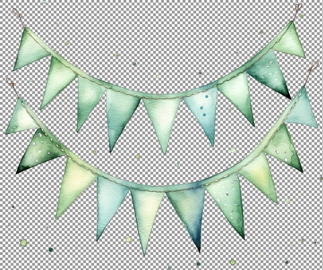 Baby Pink and Green Birthday Bunting ,watercolor Illustration, Digital ...