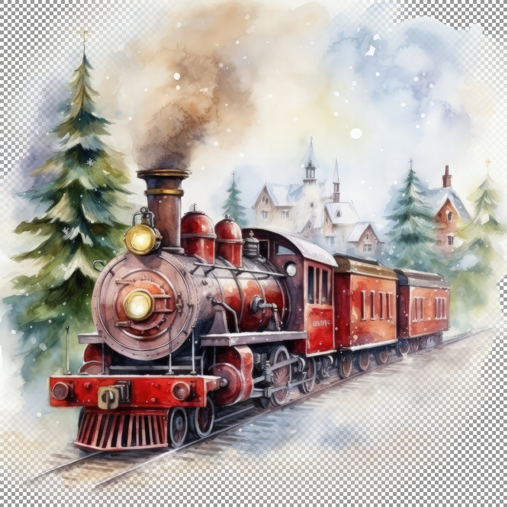Vintage Christmas Train Watercolor Background, Art for Above Tv, Art ...
