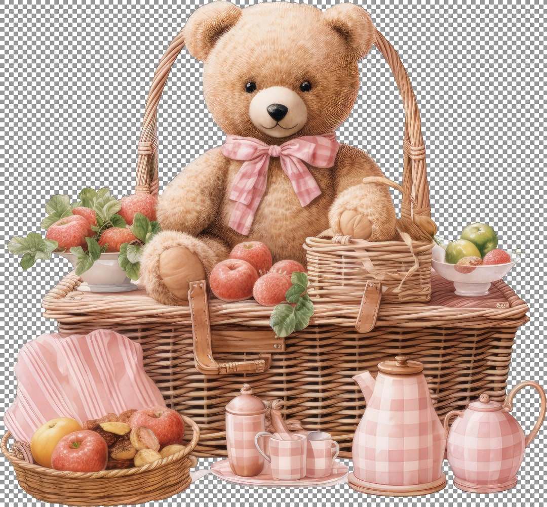 Pink Teddy Bear's Picnic Watercolor Clipart, Designs for 40 Oz Tumbler ...