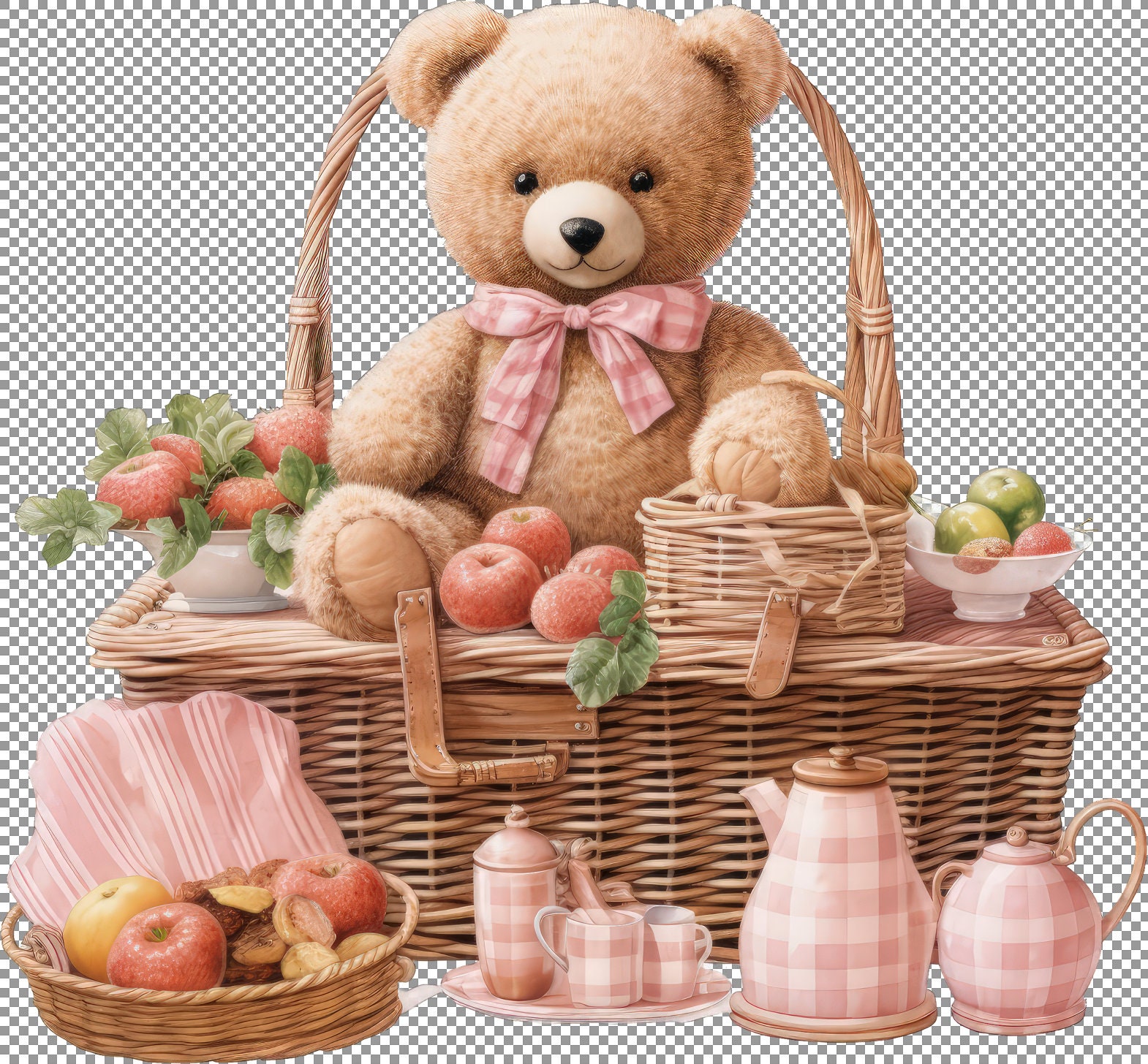 Pink Teddy Bear's Picnic Watercolor Clipart, Designs for 40 Oz Tumbler ...