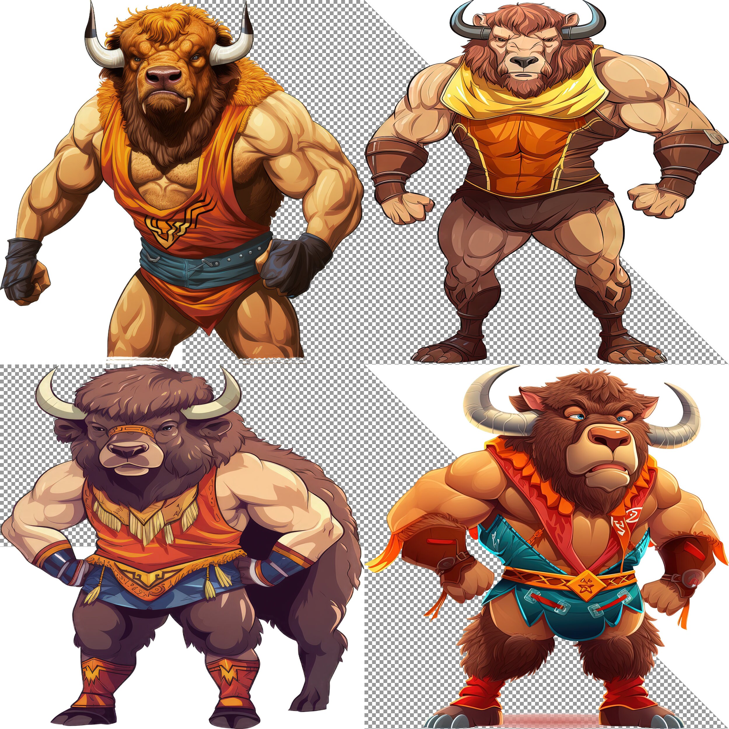 Circus Strongman Bison Clipart, Mighty Muscled Bison Clipart Collection ...