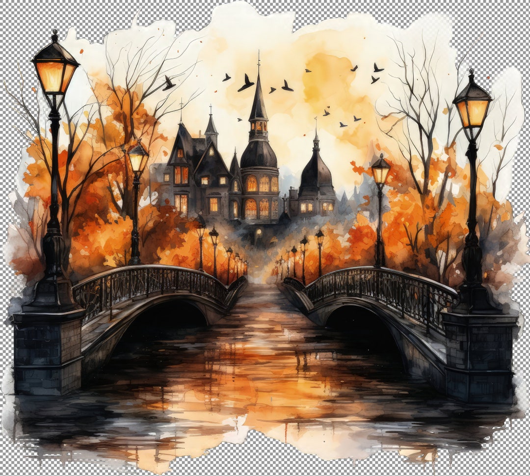 Lantern Bridge Halloween Clipart,ghostly Bridge Clipart for Halloween ...