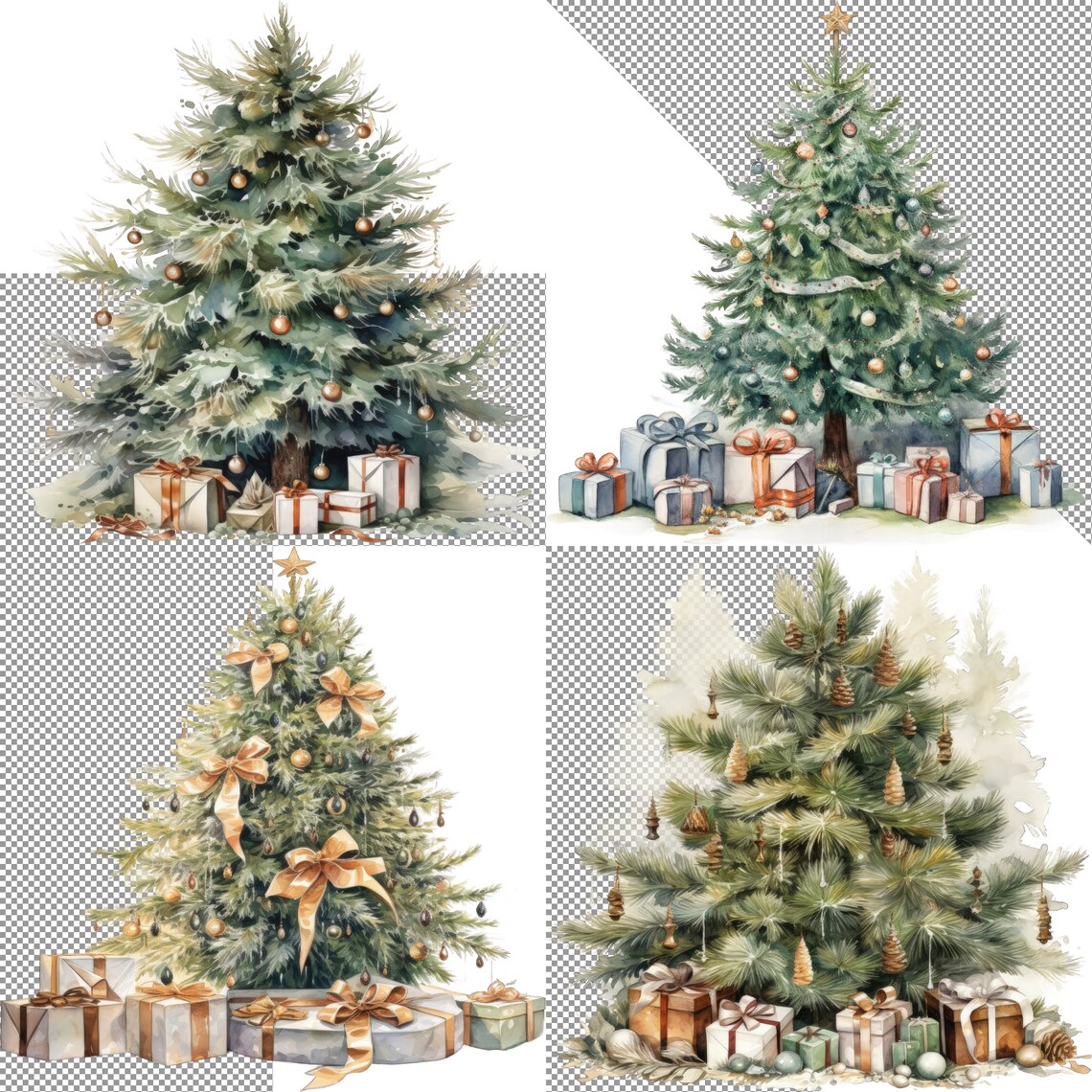 Decorated Christmas Tree Clipart, Watercolor Winter Clipart,decorated ...