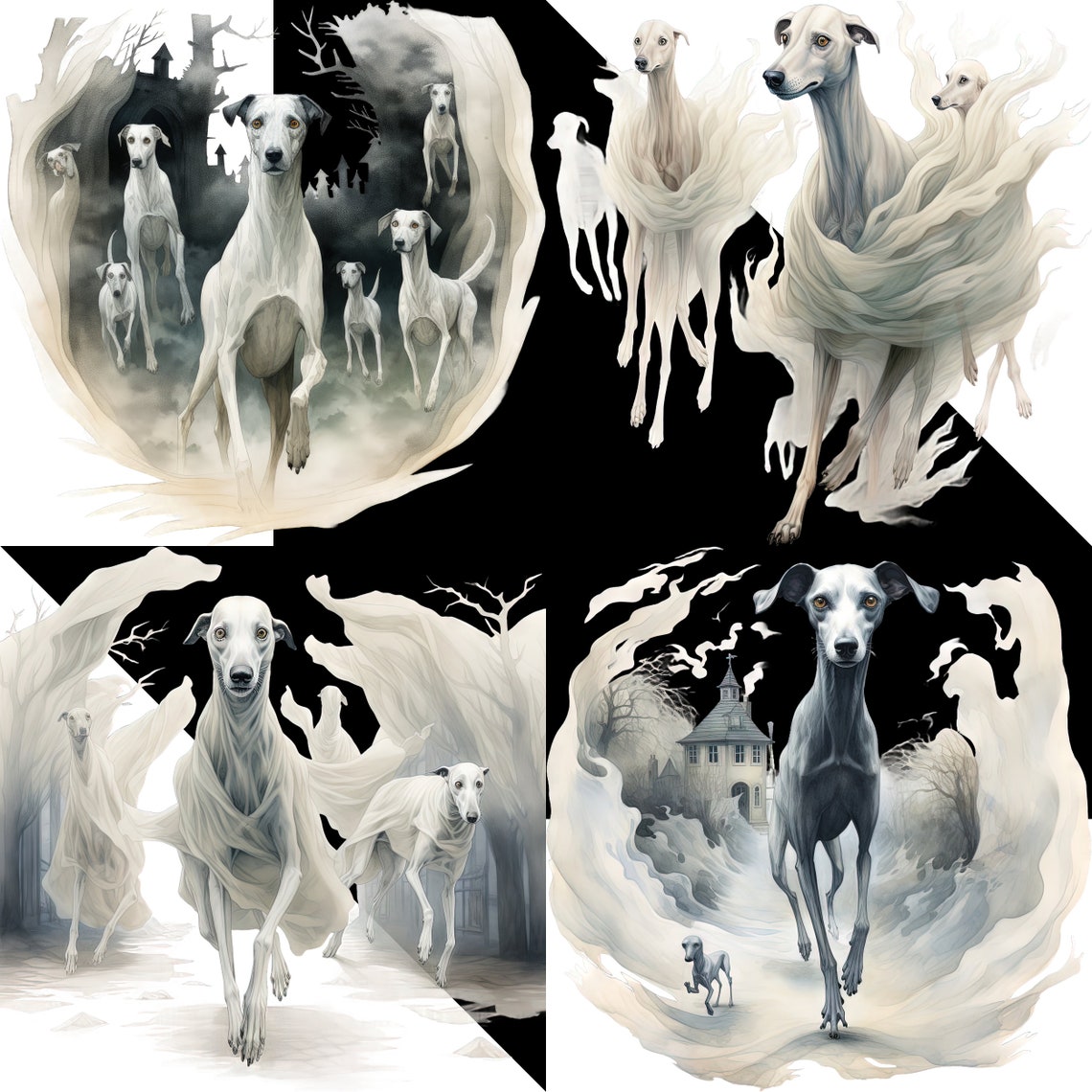 Haunting Whippet Ghost Apparitions Clipart, Ghostly Whippet Clip Art ...
