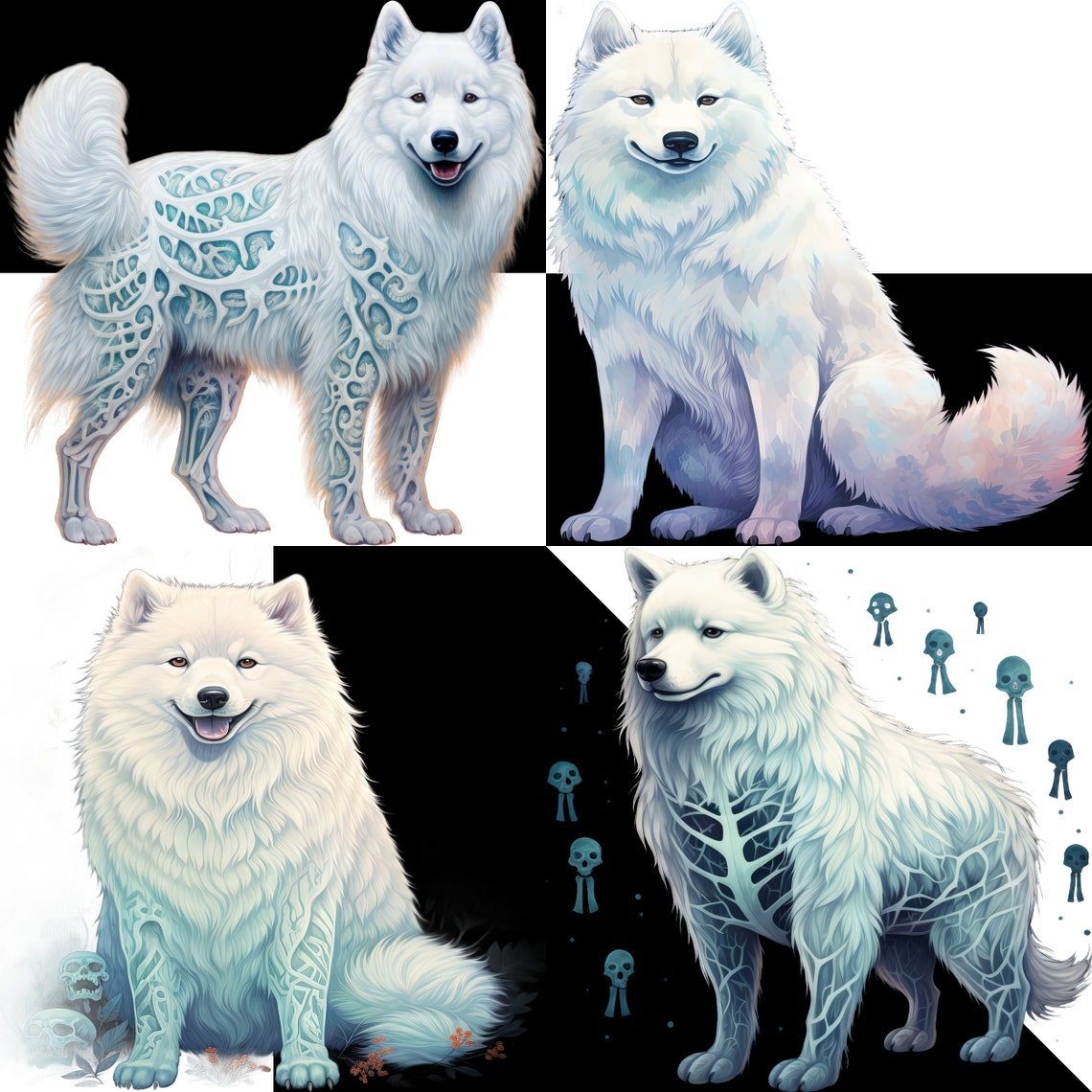 Haunting Samoyed Skeleton Clipart, Samoyed Skeleton Clipart, Haunting ...