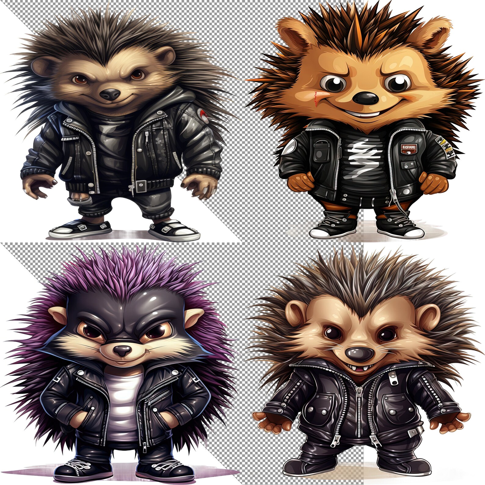 Porcupine in Punk Spiked Leather Jacket Clipart, Rock 'n' Roll ...