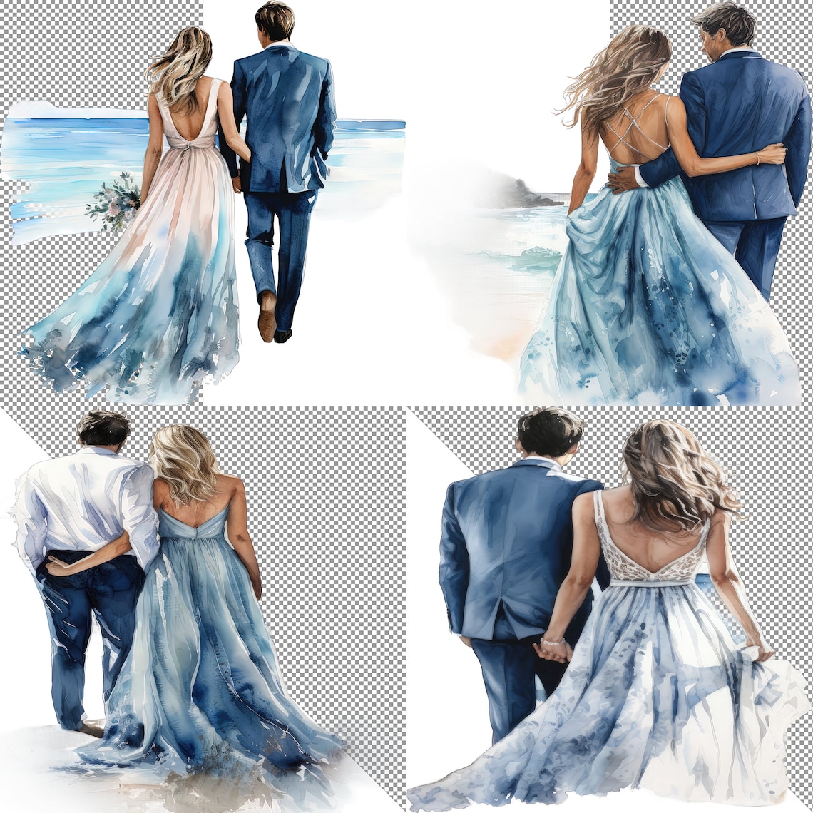 Blue Bride & Groom Clipart, Eternal Vows by the Ocean: Bride and Groom ...