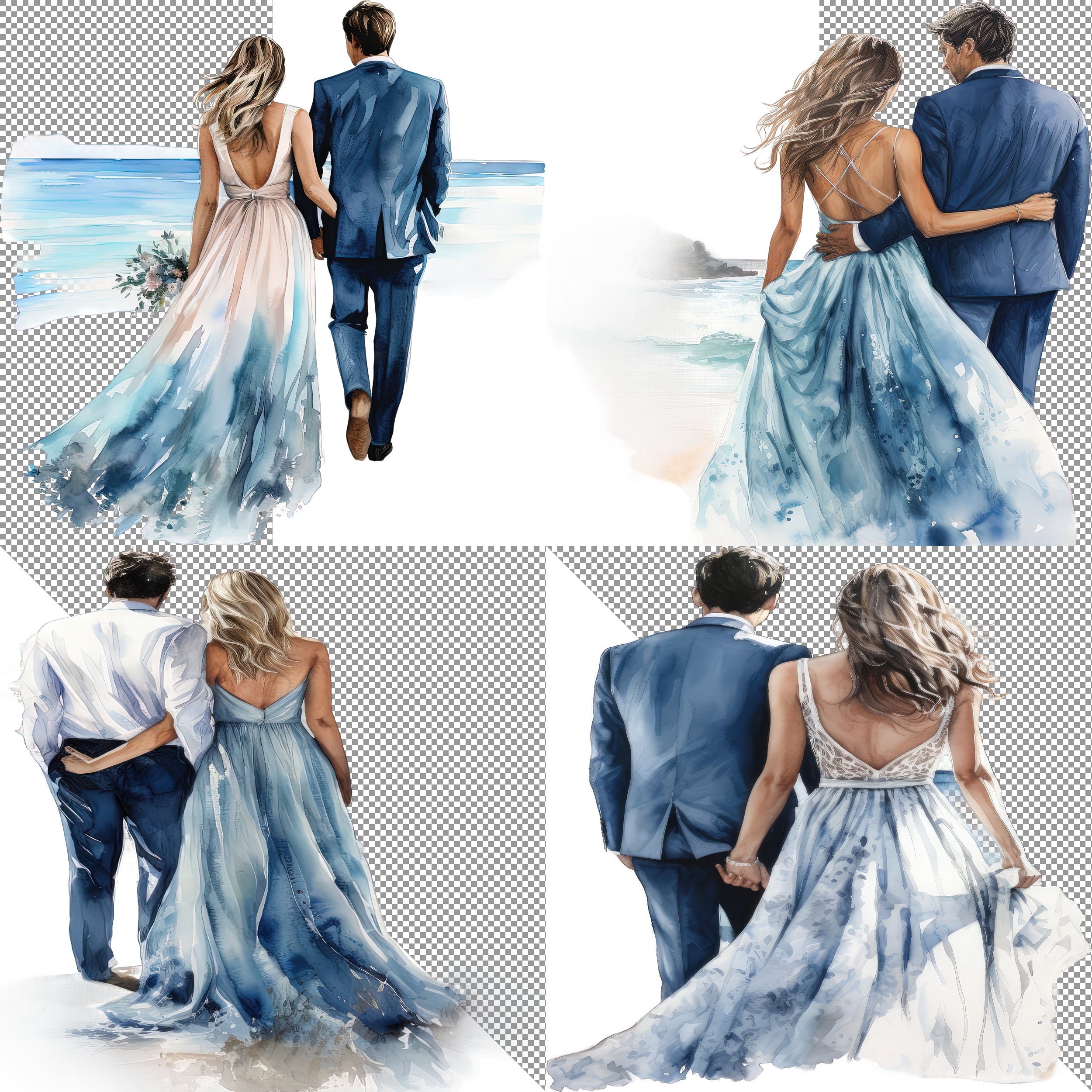 Blue Bride & Groom Clipart, Eternal Vows by the Ocean: Bride and Groom ...
