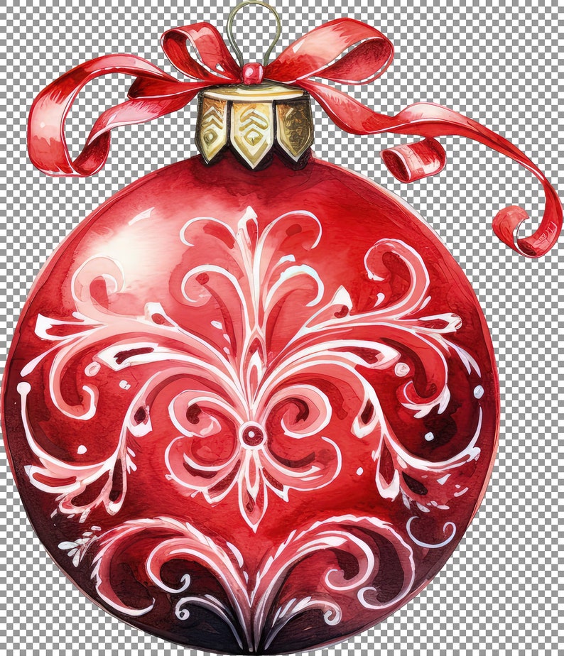 Red Christmas Ornament Watercolor Clipart Jpg Images Digital - Etsy Canada